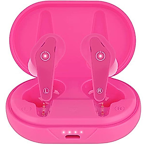 eThings Heavy Duty Premium Sound Noise Canceling Earbuds - Bluetooth 5.0 Waterproof Touch Control Wireless Headphones with Charging Case (Pink)