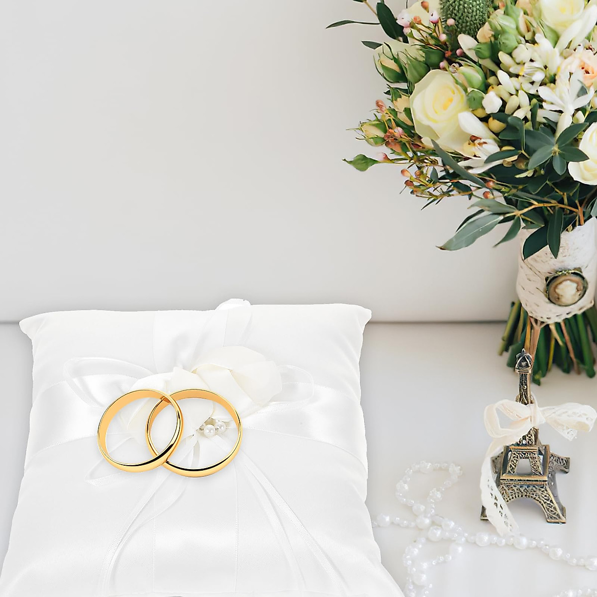 Totority Bridal Lace Ring Bearer Pillows- Elegant Wedding Ring Holder Pillow- Decorative Wedding Accessories and Supplies for Engagement and Wedding 20cm/79in