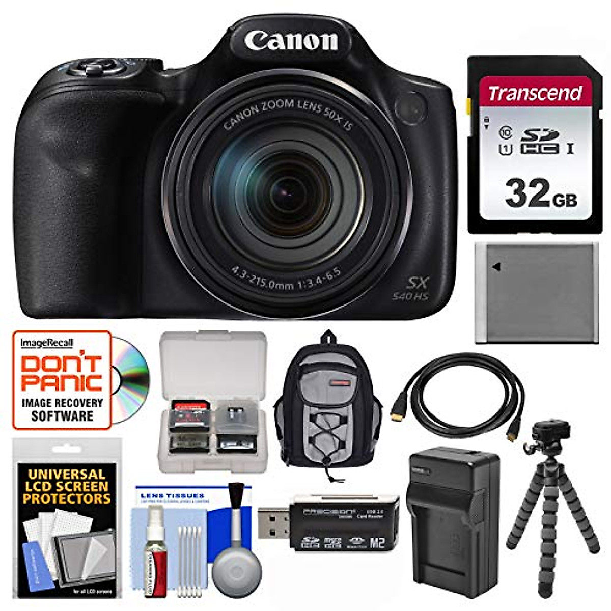 Canon PowerShot SX540 HS Wi-Fi Digital Camera with 32GB Card + Backpack + Battery & Charger + Flex Tripod + Kit (Renewed)