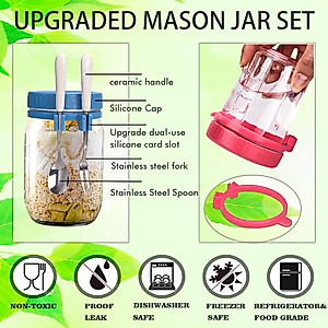 Overnight Oatmeal jars，4 piece set Overnight Oats Containers，with Lids and Pickle Fork ，spoon。16 oz Glass Mason Overnight Oats Jars ，Suitable for Cereal,oats, milk, cereal，fruit
