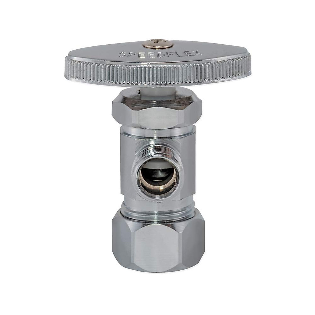 Eastman Multi-Turn Angle Stop Valve with Nut and Sleeve, 3/8 Inch OD x 5/8 Inch OD, Chrome Plate, 48290LF