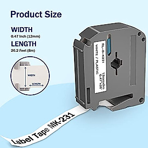 ISTAR Compatible Label Tape Replacement for Brother P-Touch M-K231 MK231 M231 M-K231S to use with Label Maker PT-M95 PT-90 PT80 PT70 PT-65, 0.47 Inch (12mm) x 26.2 Feet (8m), Black on White, 6-Pack