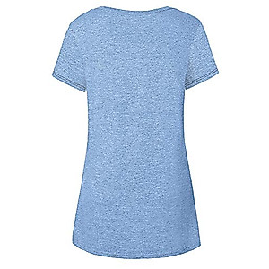 Cucuchy Yoga Outfit Women, Workout Clothing Petite Fitness Gym Top Basic Short Sleeve Round Neck Shirt Breathable Lightweight Tops Comfortable Quick Dry Clothes Training Jersey Shirts Blue M