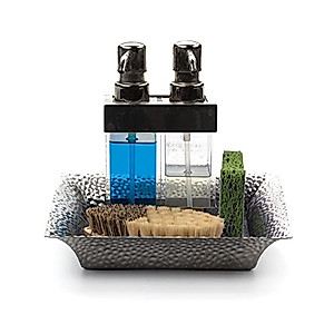 RSVP International Endurance Collection Stainless Steel Kitchen Counter Decor, Sponge & Dish Soap Sink Protector Tray/Holder, Dishwasher Safe, 8.25" Square, Embossed Matte Silver