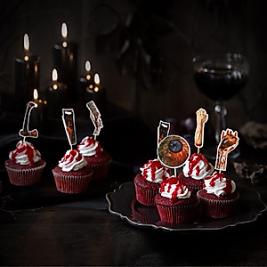 Gyufise 36Pcs Horror Halloween Cupcake Toppers Bloody Eyes Hand Vampire Zombie Party Knife Cake Topper Decorations for Halloween Horror Movie Theme Birthday Baby Shower Supplies