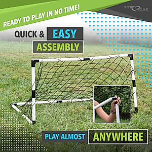 Sport Squad Mini 2-in-1 Dual Use Training Soccer Goal Net Set - Two 1.5' x 1' or One 3' x 2' - Training Soccer Goal - Easy Assembly and Compact Storage - Great for Kids