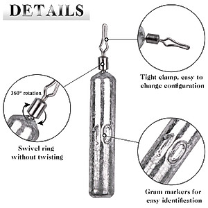 Drop Shot Weights Assortment Freshwater and Saltwater Fishing Sinkers Weights Skinny Pencil Weights Fishing Snagless Sinker Rigs Fishing Weights Hook Swivels for Bass Fishing Catfishing (30PCS KIT)