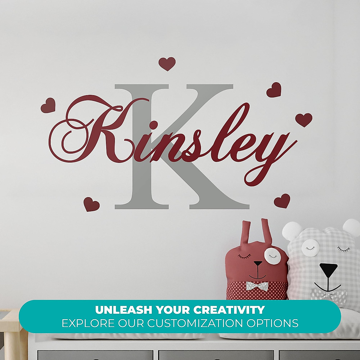 e-Graphic Design Inc Custom Name & Initial Cursive Letters Wall Decal | Baby Boy Girl Decoration - Mural Wall Decal Sticker for Home Interior Decoration Car Laptop (MM39) (Wide 22" x 11" Height)