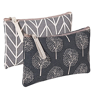 SUMAJU 2 Pcs Canvas Cosmetic Bag, Multi-Function Small Zipper Pouch Cute Makeup Pouch Travel Toiletry Bag Travel Size Toiletries Christmas Stocking Stuffers Gifts for Women,8.6 * 5.5 In