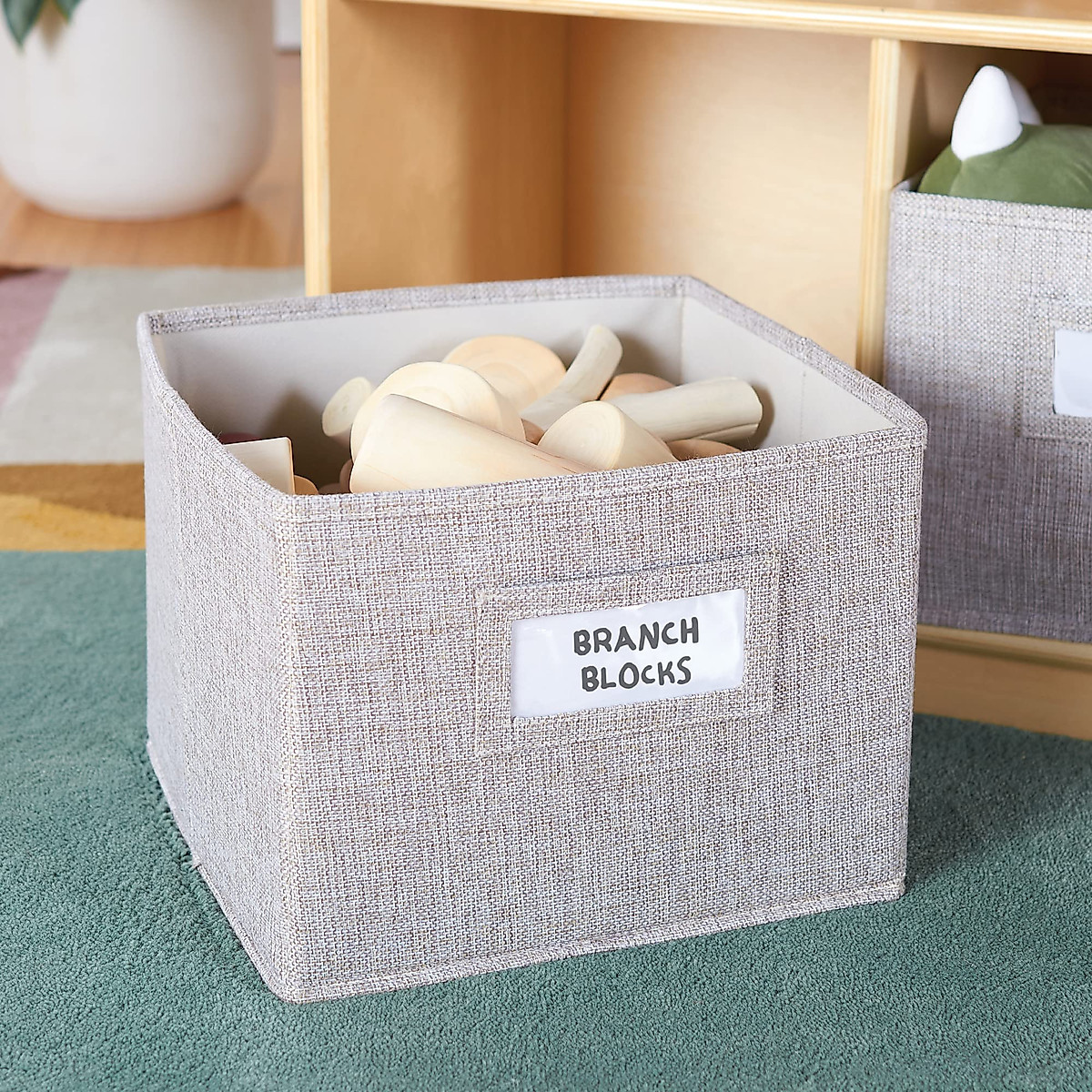 Guidecraft EdQ Dollhouse Bookcase - Natural: Kids' Wooden Organizer Shelves with Removable Storage Bins for Books, Dolls, and School Supplies | Children's Bedroom and Classroom Furniture