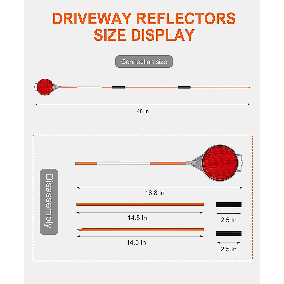 2-Way Reflective Driveway Markers,Plow Markers,Snow Plow Markers for Driveway 48 Inch Fiberglass Rod(Pack of 8)