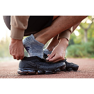 u&i Men's Performance Cushion Cotton Low Cut Ankle Athletic Socks with Tab, Grey (6-Pack)