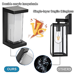 BIRITALO Exterior Porch Light 18W 6000K Modern Porch Light 1800LM Black Wall Mount Outdoor Sconce Light Double-Layer Cover Waterproof for Garage Hallway Backyard Garden