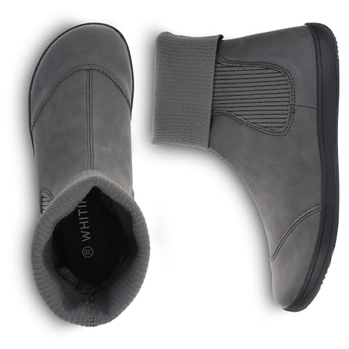 WHITIN Women's Wide Barefoot Chelsea Boots Mid-Calf Minimalist Bootie Zero Drop Flat Size 9 Pull-On Cowboy Cowgirl Leather Flat Shoes Fashion Grey 40