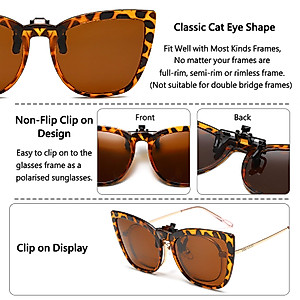 Long Keeper Polarized Clip on Sunglasses Over Prescription Women Men with UV Protection Clip on Cat Eyeglasses