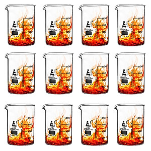 EISCO Premium 250 mL Beakers, Pack of 12 - Low Form Griffin - 50mL Graduations - Borosilicate Glass - Excellent Strength Against Breakage