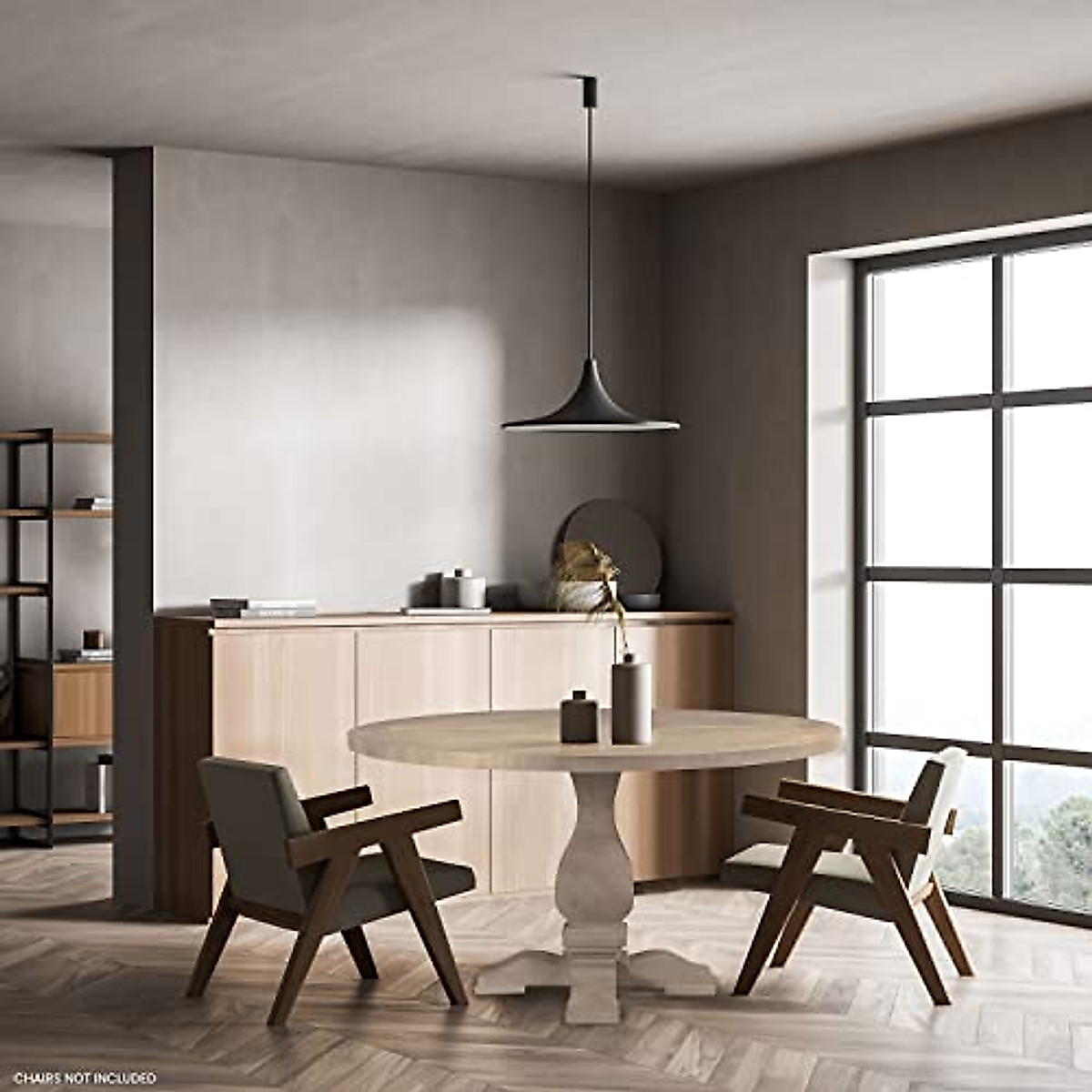 Hanover 54" Cimarron Mango Round Pedestal Table with Natural Washed Wood Finish, Rustic Hand-Crafted Modern Farmhouse Furniture for Home, Kitchen, Dining Room, Seats up to 4