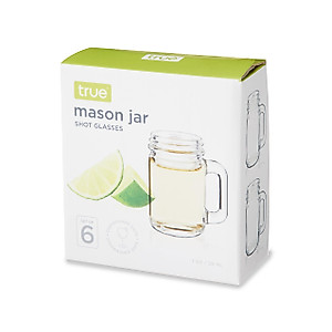 True Mason Jar Shot Glasses, Mini Mason Jar Shot Glasses with Handle, 1 Ounce Shot Glass, Set of 6, Glass