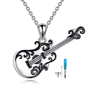 CRMAD Urn Necklace Ash for Guitar Sterling Silver Music Jewelry for Ashes Memorial Necklace Keepsake Music Jewelry (urn)