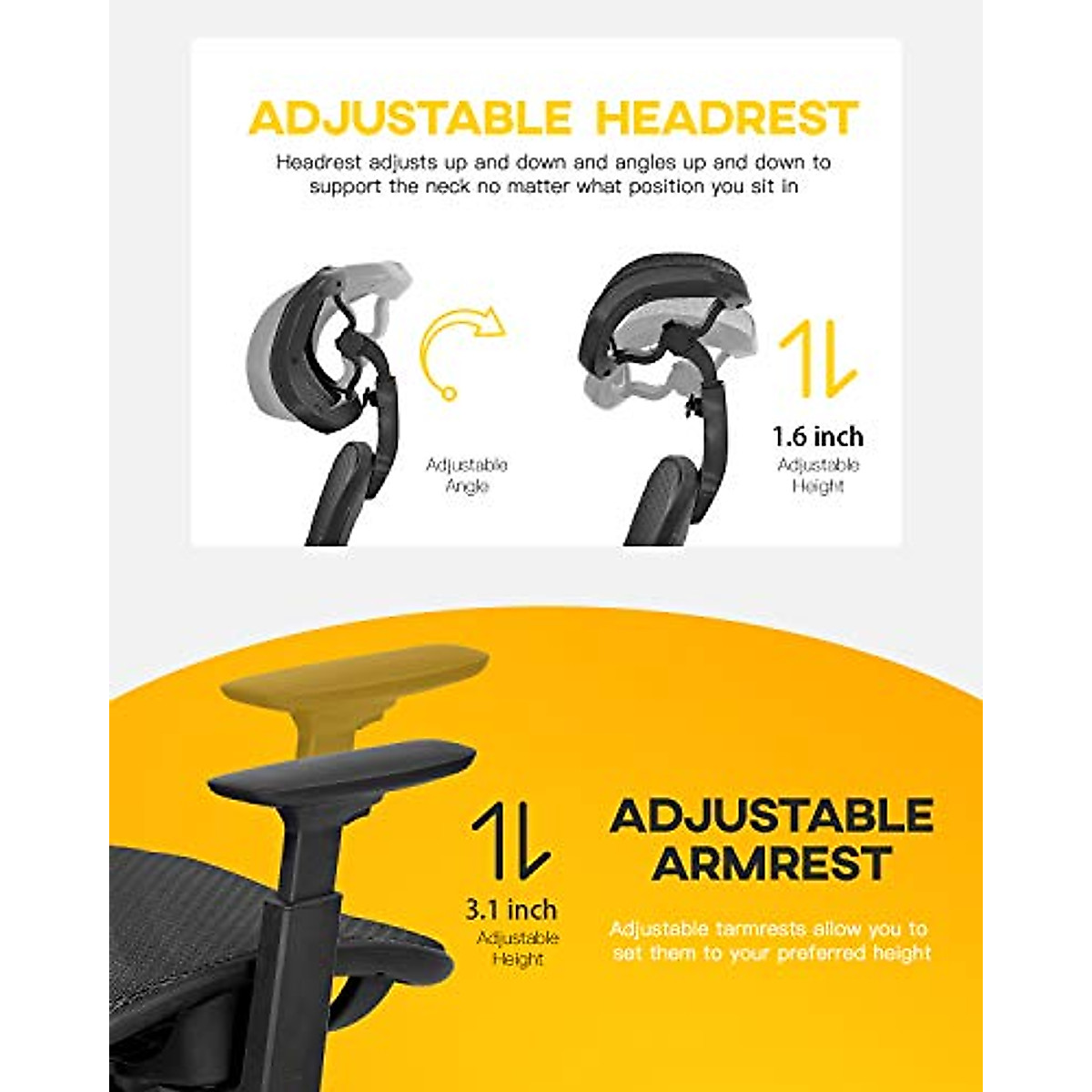 Office Chair Ergonomic Desk Chair Mesh Computer Chair with Arms Lumbar Support Swivel Rolling High Back Task Chair,Black