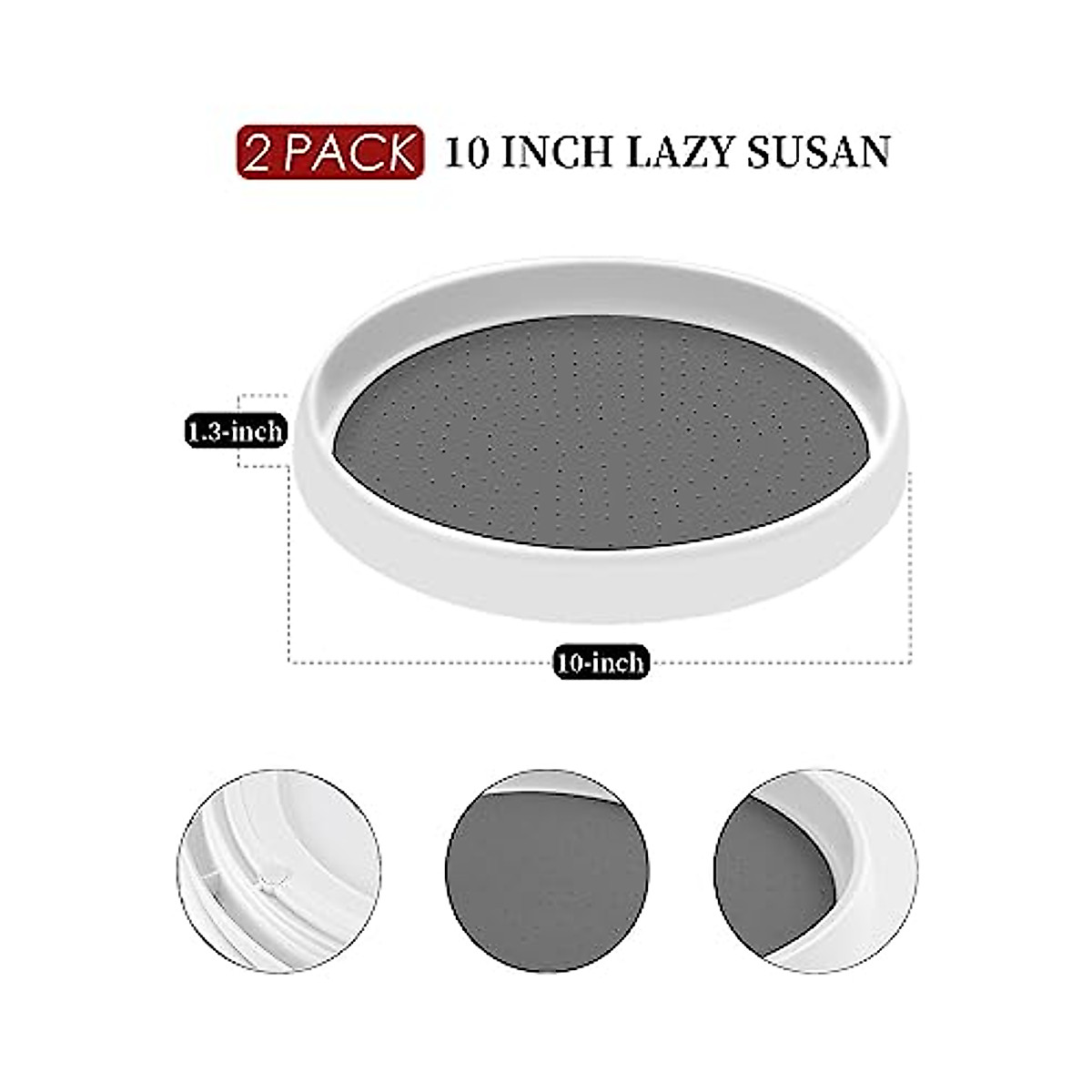 EVERQUEIN Lazy Susan Organizer, Lazy Susan Turntable for Cabinet Refrigerator Kitchen Pantry Bathroom, Non-Skid 360° Rotating, Plastic (2 Pack, 10 Inch)