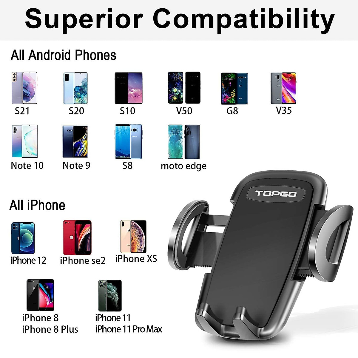 TOPGO Cup Phone Holder for Car, [No Shaking & Stable & Adjustable Pole] Car Cup Holder Phone Mount, Cell Phone Cradle for iPhone 14 and More Smart Phone - Black