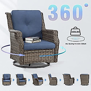 Meetleisure Outdoor Swivel Rocker Patio Chair - 360 Degree Patio Swivel Glider Chair with 3.5" Premium Olefin Fabric Cushions(Mixed Grey/Blue)