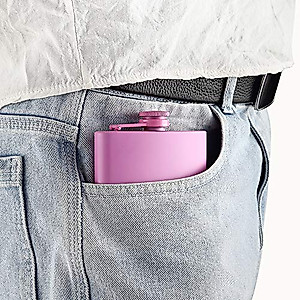 FYL Hip Flask for Liquor Matte Light Purple 8 Oz 18/8 Stainless Steel Leakproof with Funnel, Never-Lose Cap Flask