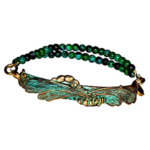 Elaine Coyne Collectible Artwear Verdigris Patina Art Nouveau Dragonfly Medium Rockband Bracelet - Chrysocolla