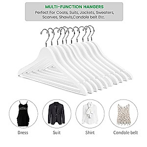 Nature Smile White Wooden Coat Hangers 16 Pack Premium Solid Wood Suit Clothes Hangers with Pants Bar