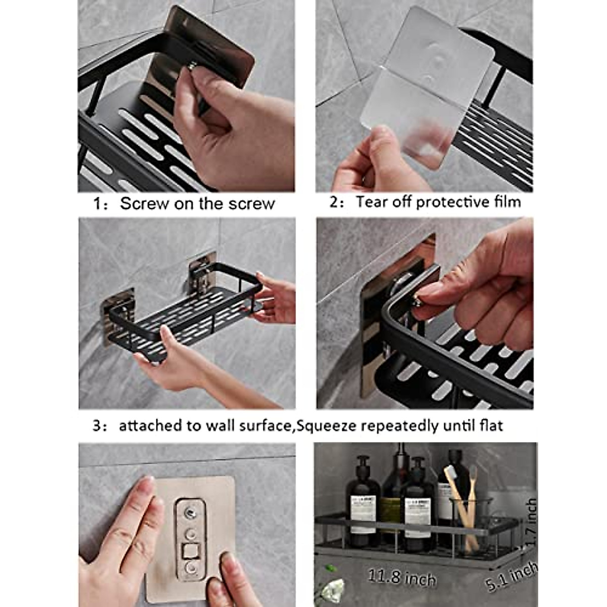 ESFOTO Shower Caddy Shelf Adhesive Bathroom Organizer Wall Mounted 2 Pack Shower Shelves No Drilling Shower Storage Rack Rustproof for Bathroom Kitchen Toilet