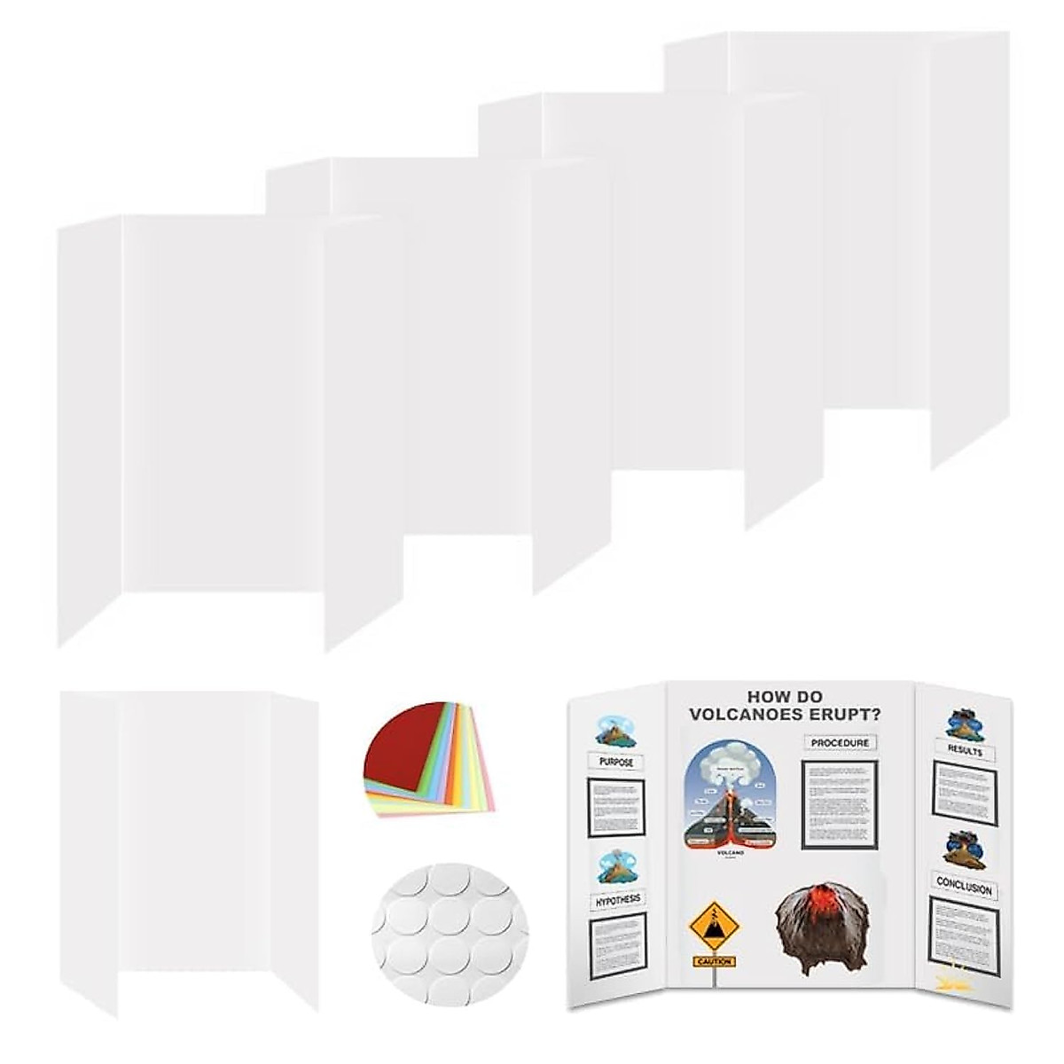 Rsgift 4 Pcs Small Tri-fold Poster Boards with Double Sided Tapes and Cardboard,21.2x13.8 inches,Corrugated Presentation Boards, Display Boards for School Project,Exhibitions,Business Presentation