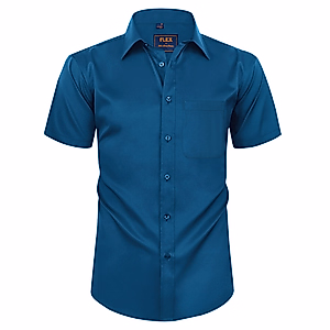 Alimens & Gentle Mens Short Sleeve Dress Shirts Casual Button Down Shirt Short Sleeve Button Up Shirt Azure Blue Large