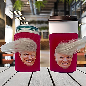 2 PCS Funny Can Coolers Sleeves with Trump Hair, Great Novelty Gifts Unique Presents for Men Women, Beer Can Cooler
