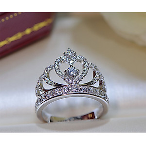 Tenfit 925 Silver Princess Crown Ring with CZ Inlaid Fashion Jewelry Engagement Wedding Ring for Women,Size 5