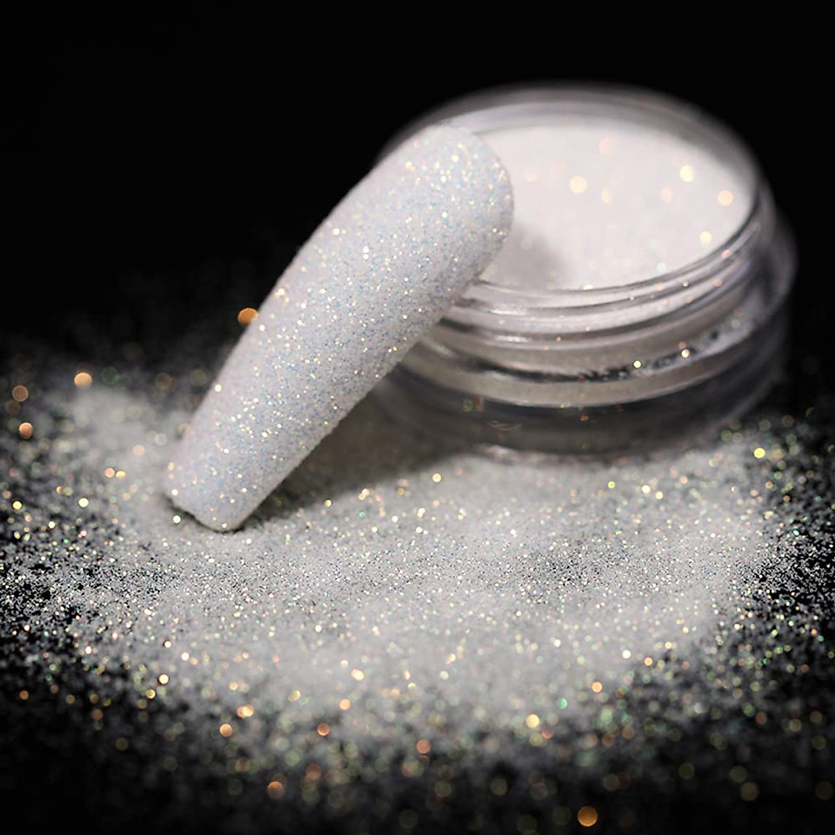 0.2mm Shimmer White Rainbow Nail Glitter Holographic Shining Sugar Nail Glitter Candy Coat Powder Sugar Coating Effect Powder Nail Pigment Powder Nail Art Decorations Dust Diamond Dust for Nails
