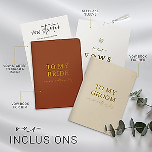 Wedding Vow Books His and Hers, Gold Foil Lettering & Keepsake Sleeve, Wedding Day Essentials, Beautiful His and Hers Gifts for the Bride and Groom (Terracotta & Tan)