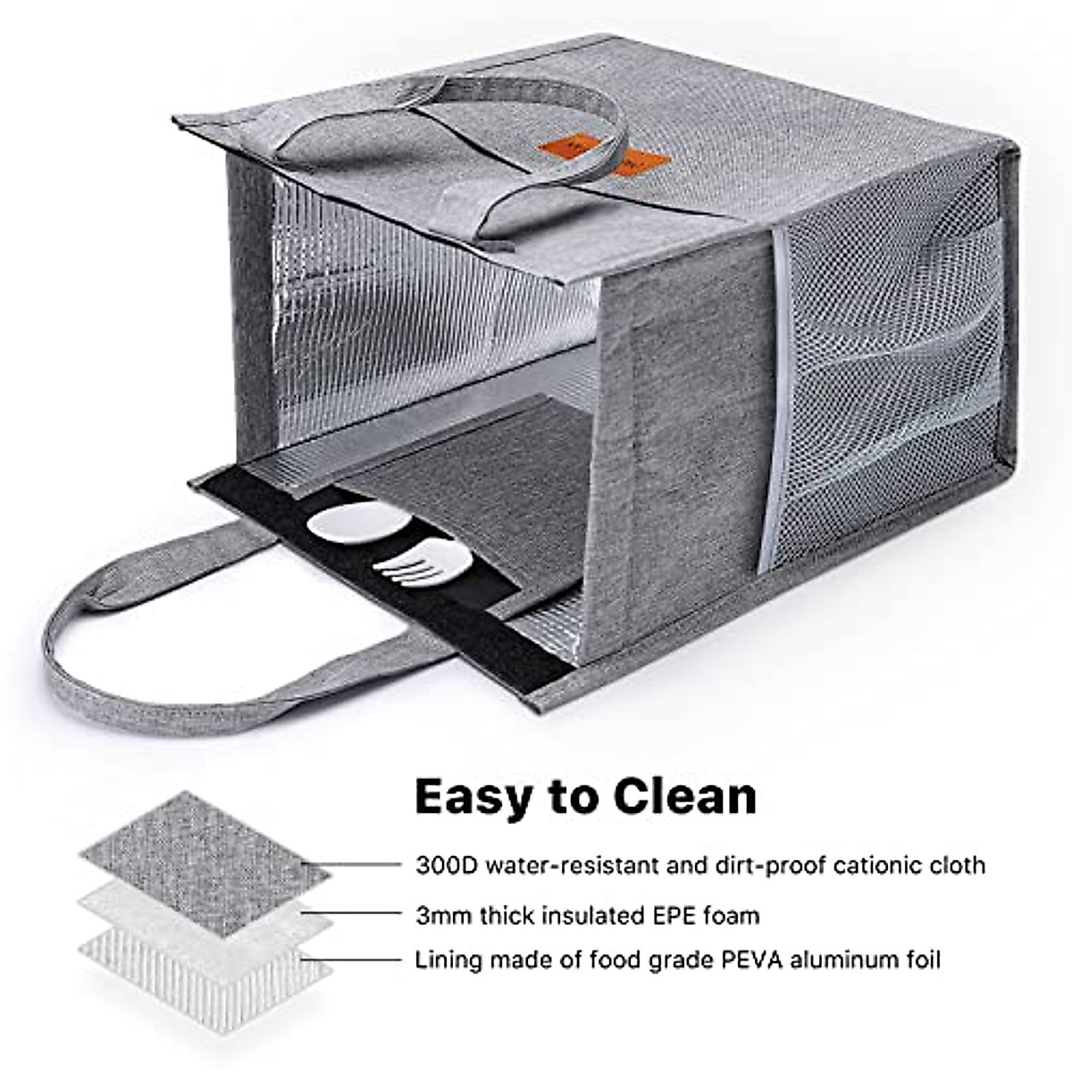 DANIA & DEAN Lunch Bag, Portable large Lunchbox for Women/Men/Adult/Student, Insulated Thermal Tote Bag, Leakproof Cooler Bag with Drinks Holder, Suitable for Work/School/Travel/Picnic（Grey）