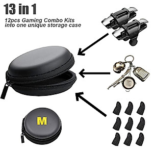 13 in 1 Cell Phone Game Controller for PUBG/Fortnite/Call of Duty Mobile, Mobile Phone L1R1 Triggers for iPhone and Android Phone w/ 9 pcs Mobile Game Finger Sleeve Gloves