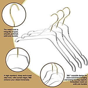 Quality Acrylic Clear Hangers, 5 Pack Clear Lucite Acrylic for a Luxurious Look and Feel with Swivel Hook, Suit Coat Shirt Dress Hangers (Clear - Matte Gold Hook, 5)