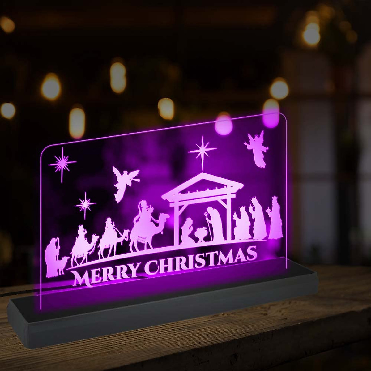 The Geeky Days Merry Christmas Optical Illusion Light Rmeote Control Multi Color LED Lighting Desktop Lamp Home Decorative Nativity Scene of Baby Jesus Christ USB Beside Lamp