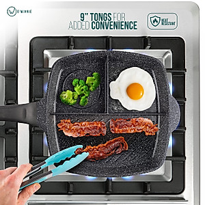 3 Section Pan Skillet - Square 3 in 1 Breakfast Pan - 10 inch Frying Pan Nonstick - All in One Split Sectioned Pan - Divided Pan for Cooking Egg Bacon Veggies