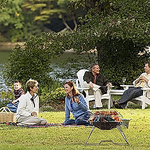 Barbecue Grill, Folding Charcoal BBQ Grill Portable Camping Grill, Stainless Steel Barbecue Tool Kits for Outdoor Picnic Patio Camping Backyard Cooking Travel