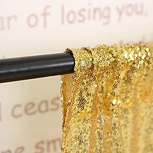 TRLYC 2FT by 8FT Christmas Sparkly Gold Sequin Window Curtain Backdrop for Wedding Party