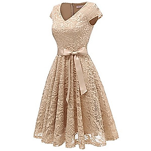 BeryLove Prom Dress for Women Junior Formal Graduation Wedding Guest Dresses with Cap Sleeve for Dresses 06 Champagne M