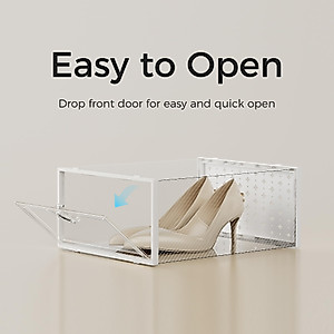 Pinkpum Shoe Storage Boxes, Shoe Organizer for Closet Clear, Shoe Boxes Clear Plastic Stackable, Folable Storage Bins with Lids,12 Pack