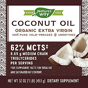 Nature's Way Organic Extra Virgin Coconut Oil, Pure & Unrefined, Cold-Pressed, USDA Organic, Non-GMO
