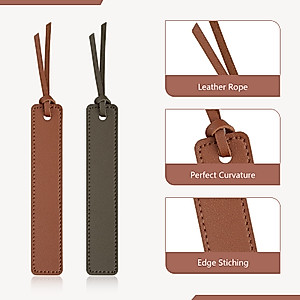 Leezmark 4 Pcs Leather Bookmark, Classic Stitched Bookmark, Bookmarks with Leather Rope, Page Markers Reading Gifts for Book Lovers, Readers, Leather Book Marks for Men Women