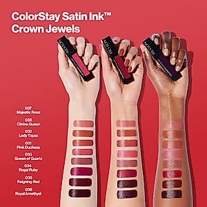 REVLON ColorStay Satin Ink Crown Jewels Liquid Lipstick, Longlasting & Waterproof Lipcolor, Moisturizing Creamy Formula Infused with Black Currant Seed Oil, 033 Queen of Quartz, 0.17 fl oz.