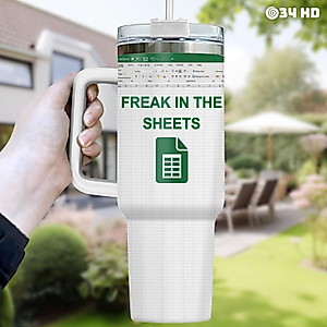 34HD Funny Spreadsheets Tumbler with Handle and Straw, 40oz Excel Coffee Cup with Lid, Accountant Mug, Funny Gifts for Coworkers, Office and Boss Gifts Accounting